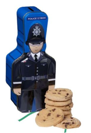 Policeman Money Box Gift Tin with Choc Chip Cookies